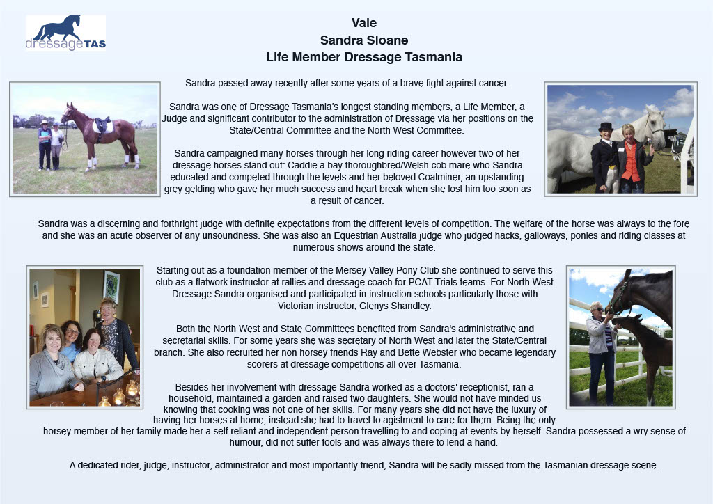 Vale Sandra Sloane | Dressage Tasmania